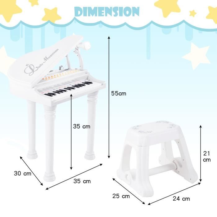 DREAMADE Piano Enfant 31 Touches, Jouet Piano Numérique avec Tabouret ...