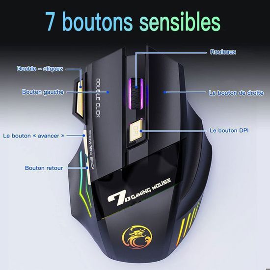 SDLOGAL Souris Gamer, Ergonomique 3 Niveaux DPI Réglable Souris avec 7 ...