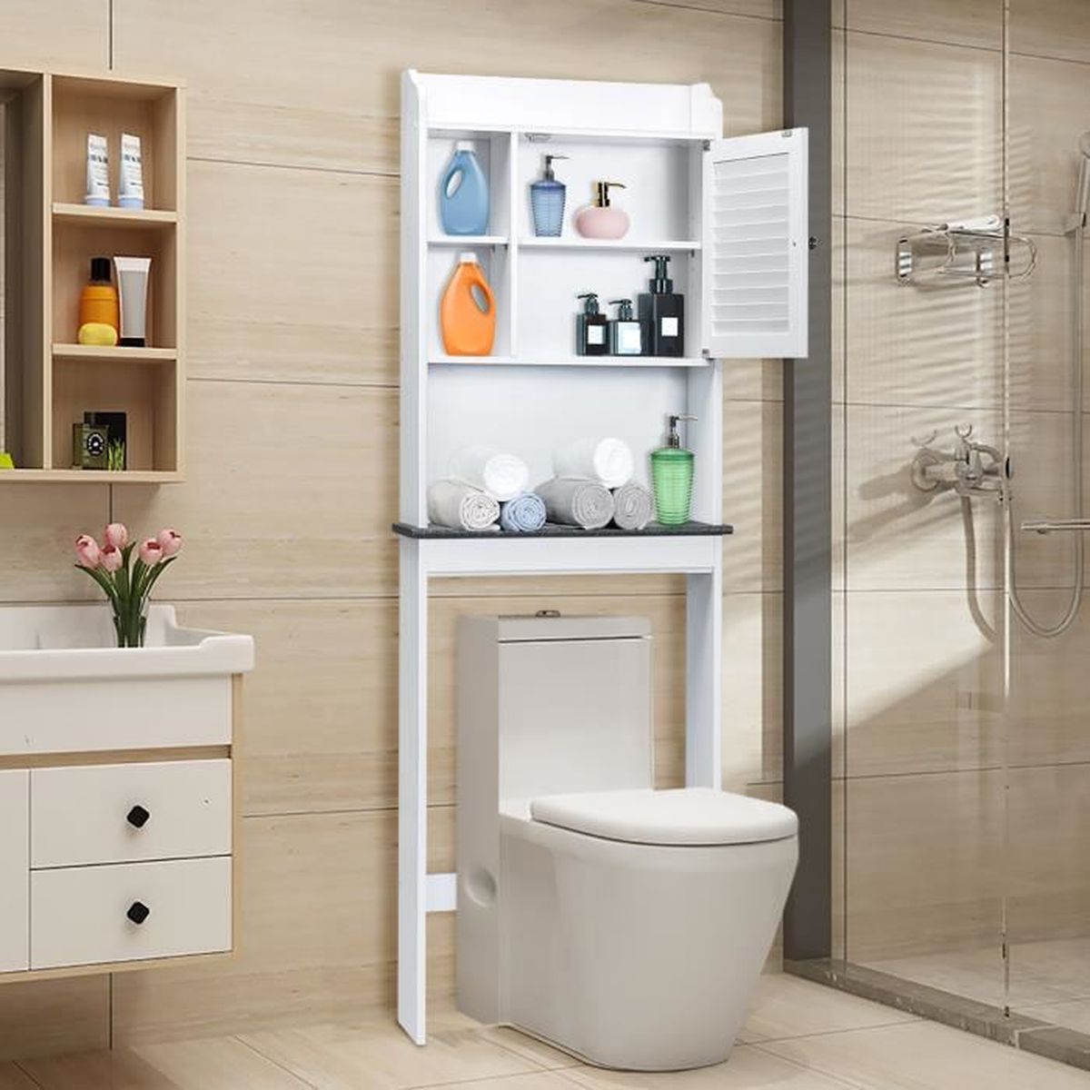 COSTWAY Meuble WC au-Dessus des Toilettes, 4 Niveaux, Étagère Réglable ... COSTWAY Meuble WC au-Dessus des Toilettes, 4 Niveaux, Étagère Réglable ...