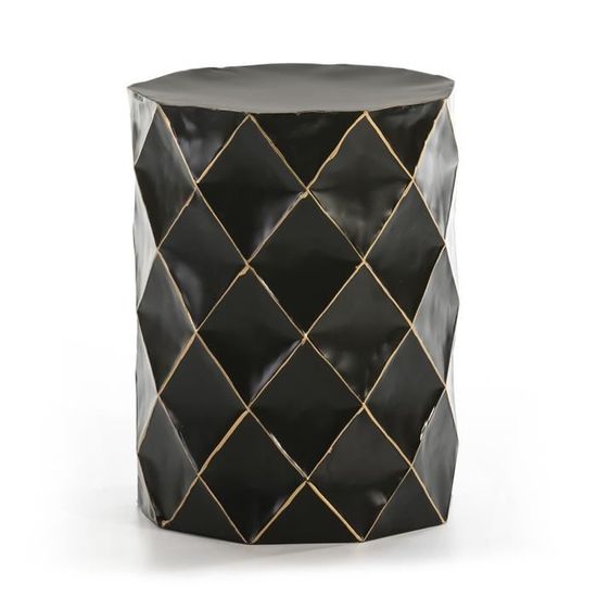 Tabouret bas rond métal noir et doré Keita - Cdiscount Maison