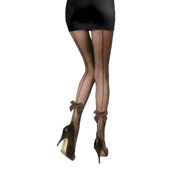 Collants Femme Fantaisie Résille Couture Noire Avec Noeud Léopard
