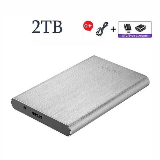 Disque dur externe,Silver 2TB--Disque dur externe SSD USB 3.0 Portable ...