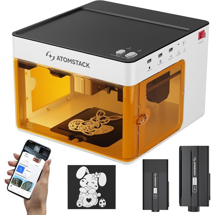 Atomstack P1 Graveur Laser a Double Module, Diode Bleue de 5W et Infrarouge de 1,2W, Portable ...