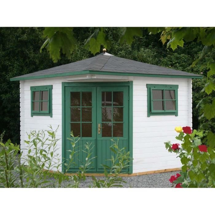 Abri de jardin pentagonal Claudia-28 Alpholz 3x3m naturel 28mm 11m² ...