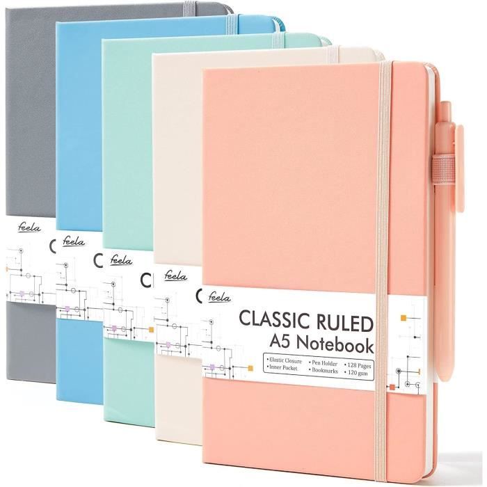 Lot De 5 Carnet De Notes A5 Avec 5 Stylos Noirs, Carnet A5 Ligné ...