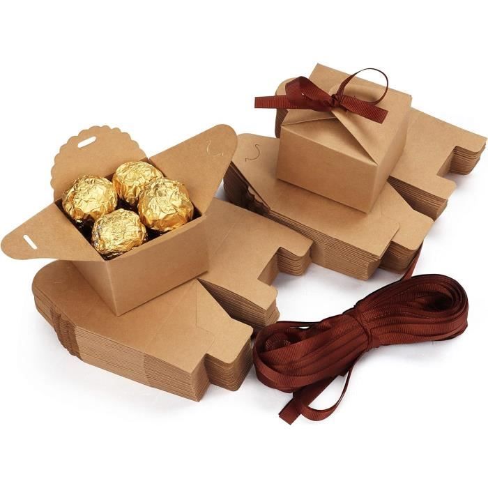 Belle Vous Lot de 60 Petite Boite Cadeau Carton Kraft Marron avec Ruban ...