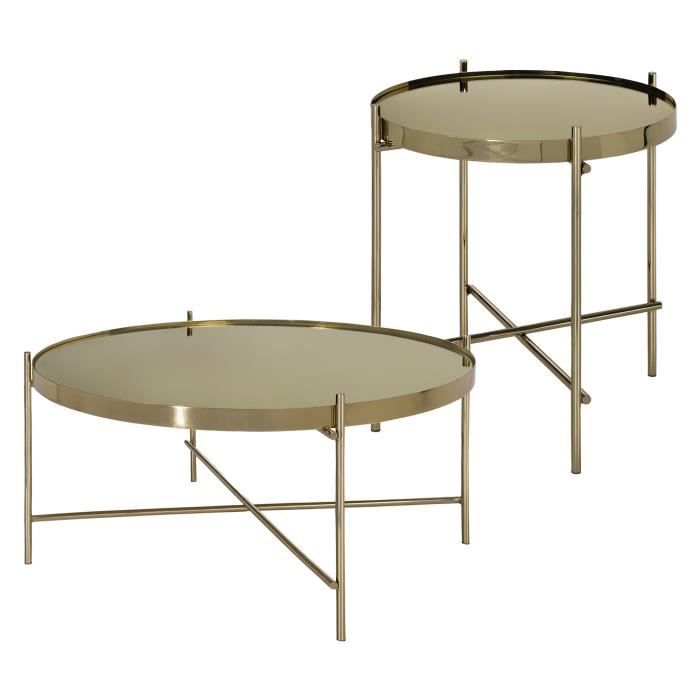 WOMO-DESIGN Table Basse Set 2 Pièces Ø43x45 + Ø75x35 cm Ronde, Laiton ...