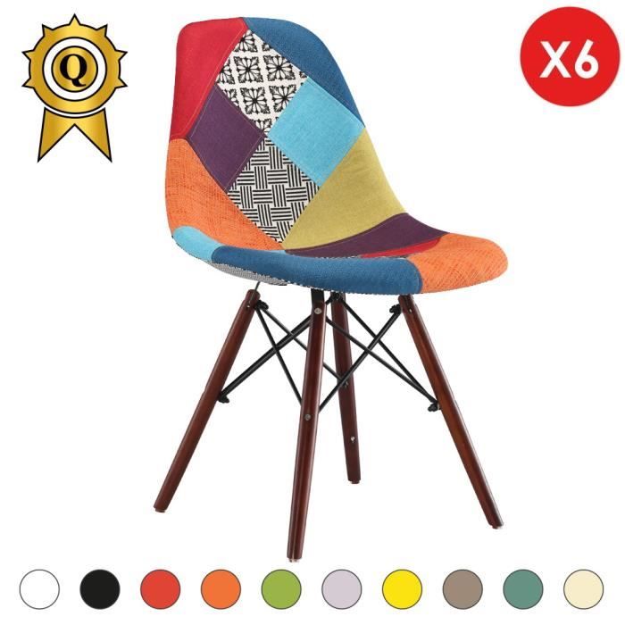 6 x Chaise Design Inspiration Eames DSW Bois Vernis Noyer Patchwork Couleur Mobistyl ...