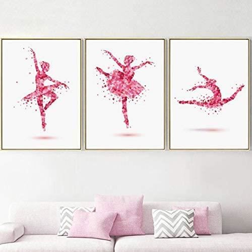 Affiche JJHR Poster Impression Toile Aquarelle Rose Ballet Fille ...