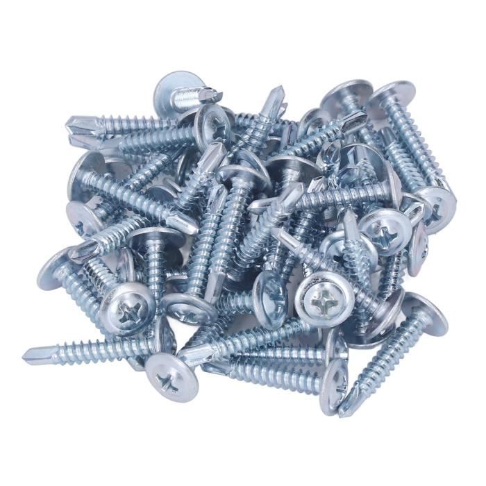 Cikonielf Vis perceuses en acier au carbone Lot de 50 vis autoperceuses à tête ronde 4,2 x 25 mm ...