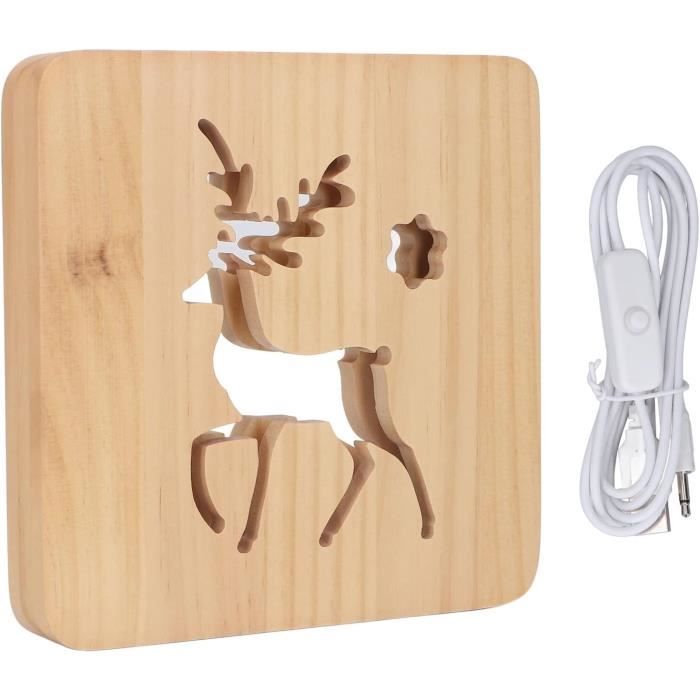 Lampe De Sculpture Sur Bois, Forme De Cerf De Noël En Bois Led Lumières ...