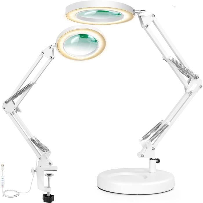 Lampe de bureau grossissante 2 en 1, lampe LED en verre 5x avec pince ...