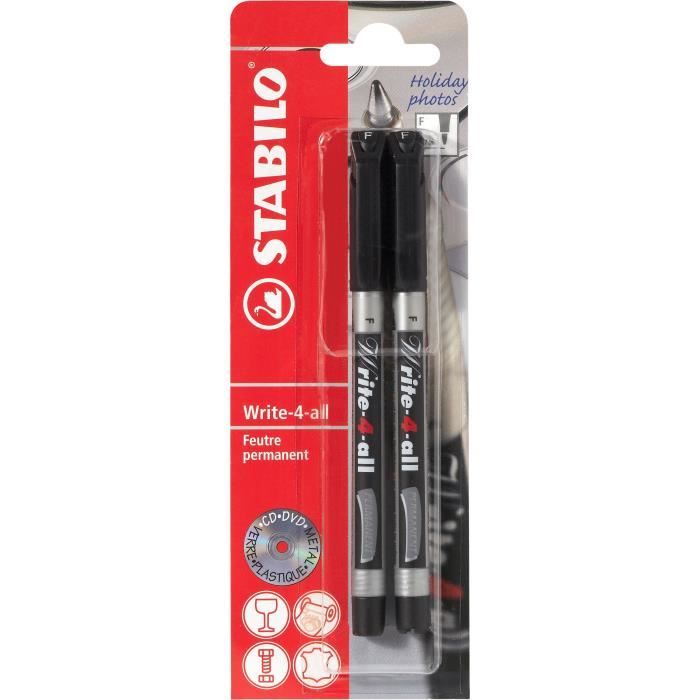 STABILO 2 marqueurs permanent Write-4-all - Pointe fine - Noir ...
