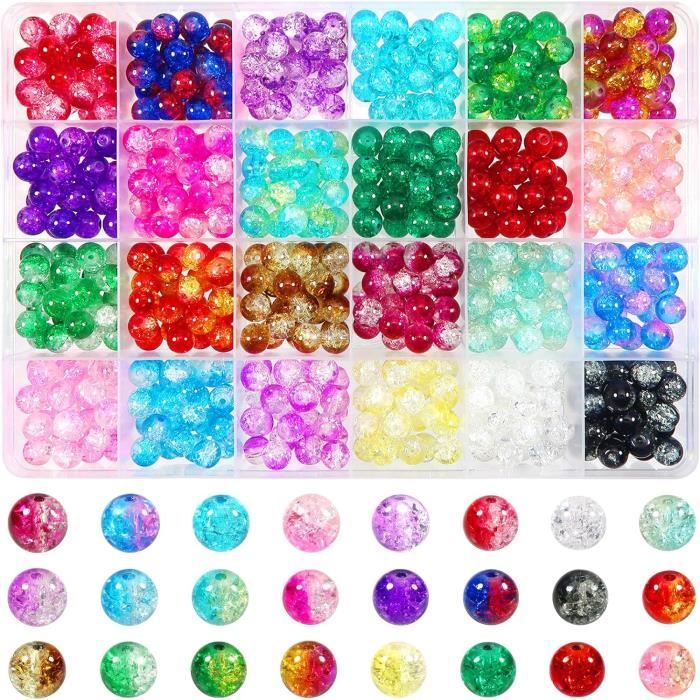 Toaob 600Pcs Perles Rondes De Verre Craquelé 8Mm 24 Couleurs Perles ...