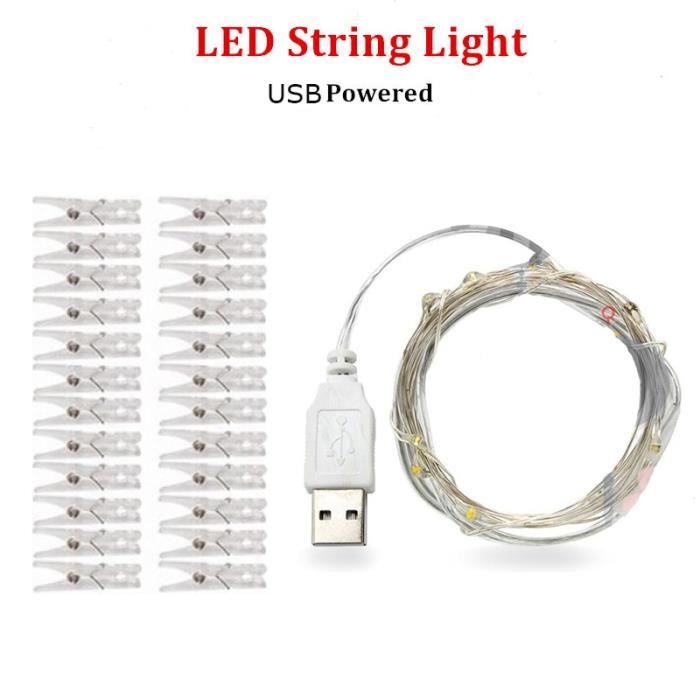 GUIRLANDE LUMINEUSE,USB Operated-10M 100LED 50Clip-Red--Guirlande lumineuse à lumière LED avec ...