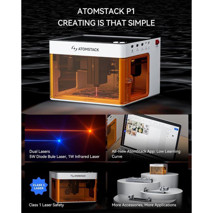 Atomstack P1 Graveur Laser a Double Module, Diode Bleue de 5W et ...