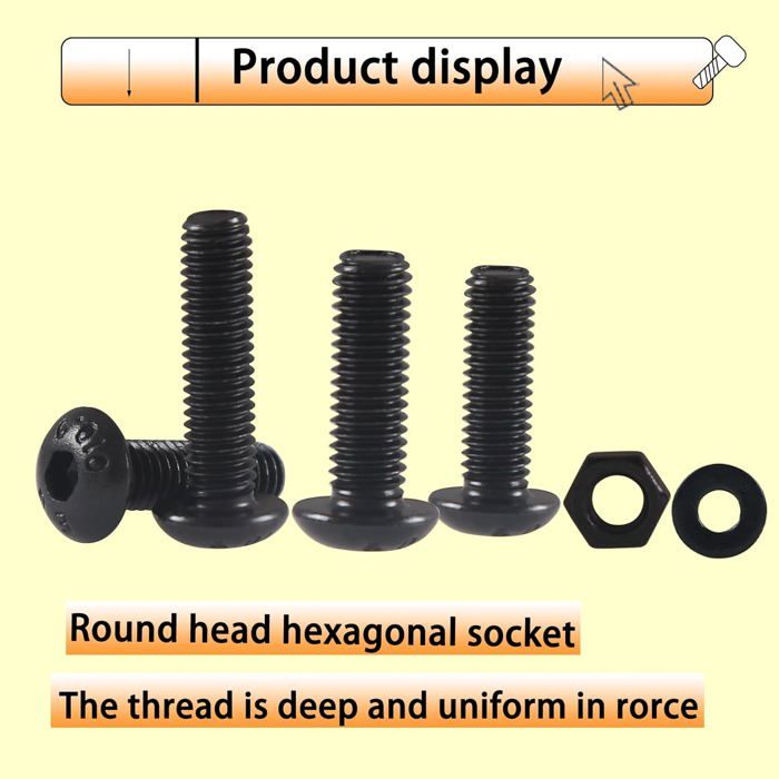 Jeu D'Écrous Et De Boulons M2 M3 M4 M5 Vis Tête Semi-Circulaire En Acier Au Carbone Noir Vis En ...