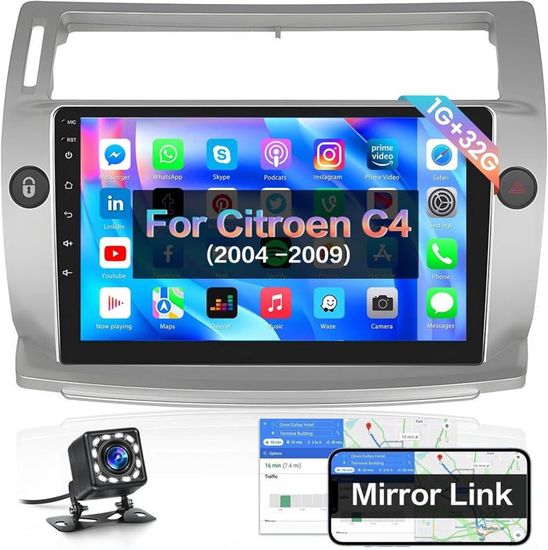1G 32G Android 13 Autoradio 2 Din avec GPS pour Citroen C4 C-Triomphe C ...