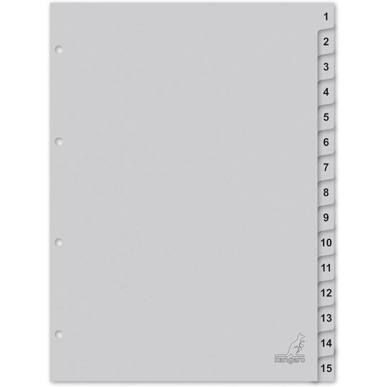 Lot de 15 intercalaires en carton avec chiffres A4 1-15. 180 g-m² gris ...