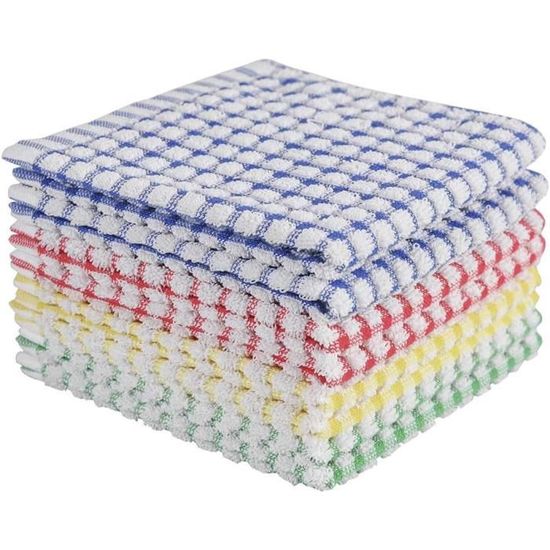 Lot de 8 chiffons de vaisselle super absorbants en coton éponge 12 x 30 ...