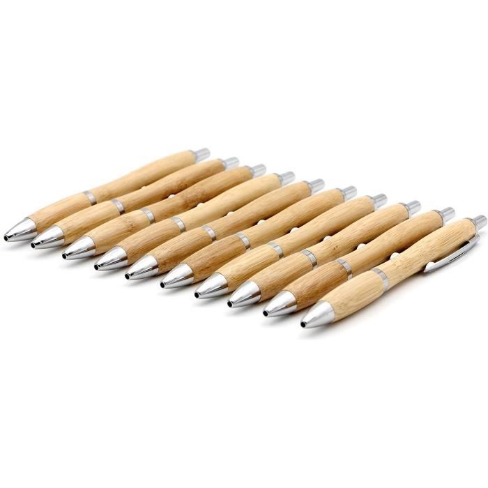 50 Pack Ergonomique Stylos Bille En Bambou - Rechargeable Encre Bleue ...