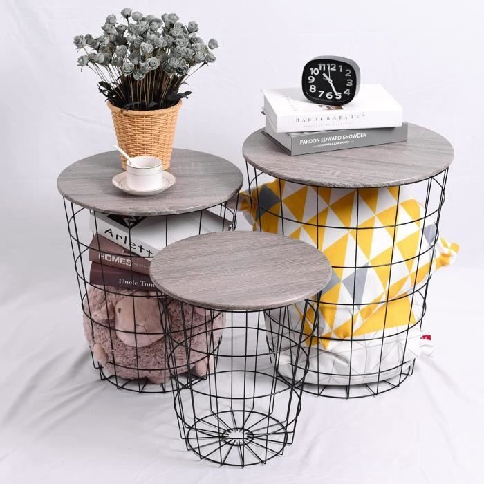 Lot De 3 Tables Basses Gigognes Rétro Empilables Avec Panier Rond En ...