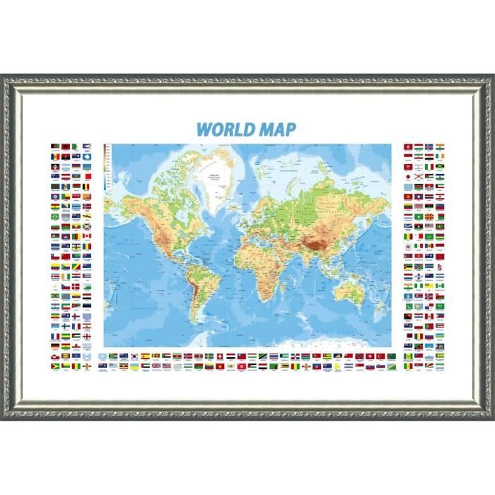 Physical Modern Flags World Map Silver POSTER ENMAILLÉ (Imprimer sur ...