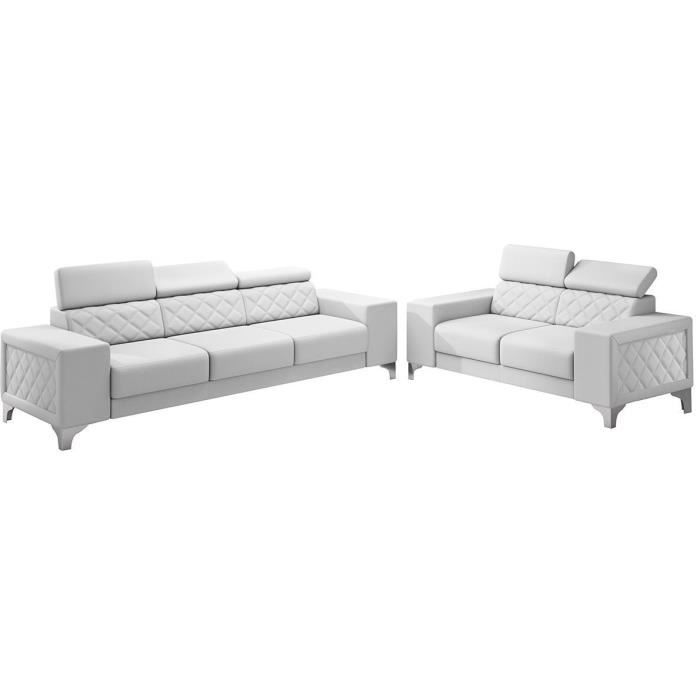 Ensemble canapés blanc moderne en pvc 5 places L. 259 - 194 x P. 94 x H ...