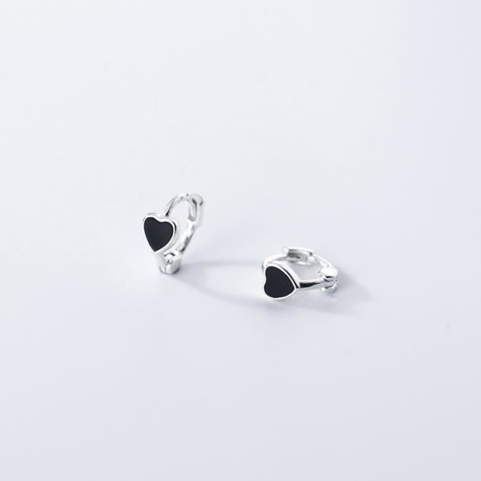 Noir - boucles'oreilles en argent Sterling 925 INS minimalisme doux amour coeur CZ Zircon pour ...