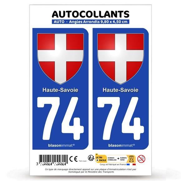 2 Autocollants plaque immatriculation Auto 74 Haute-Savoie - Armoiries ...