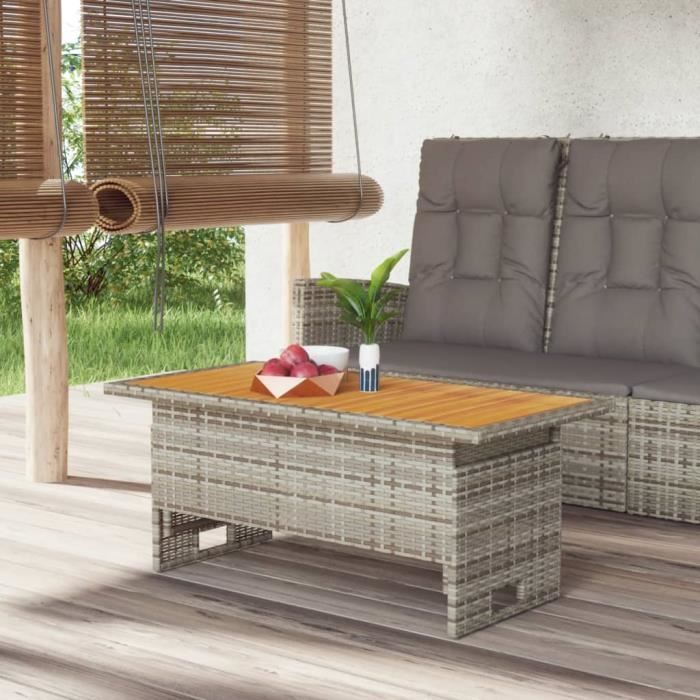 Table de jardin gris 100x50x43/63 cm acacia et résine tressée - DIO7380740252321 - Cdiscount Jardin