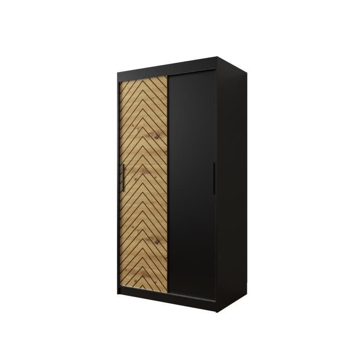 Armoire de Chambre LIMBA Noir-Artisan 100 avec 2 Portes Coulissantes et ...