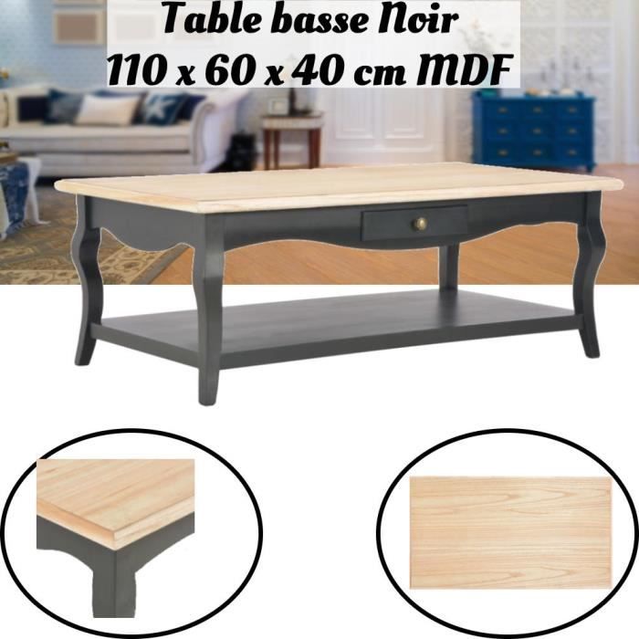 WEI Table basse Noir 110 x 60 x 40 cm dessus de table en MDF + pieds en ...