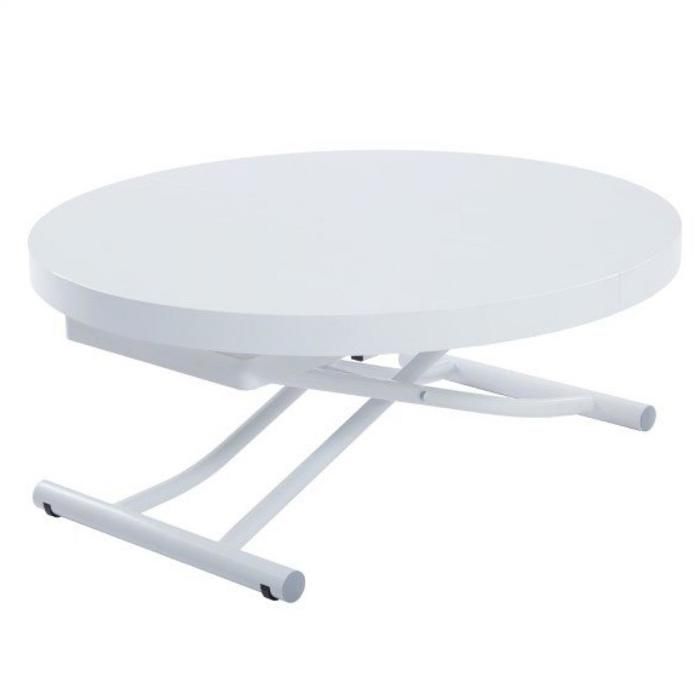 Table basse ronde relevable et extensible SATURNA laqué blanc brillant ...