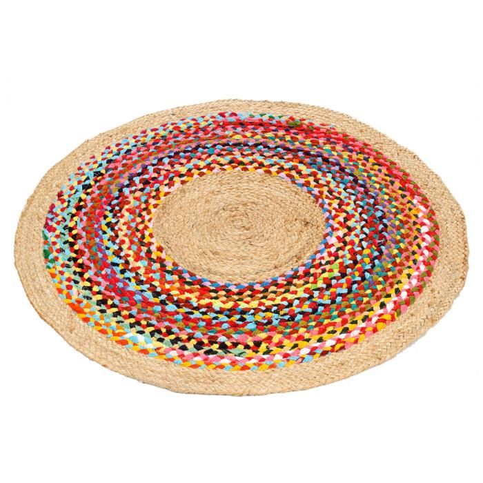 Tapis en jute tressé rond, multicolore, 90 cm, décoration rustique 29440SGRG - Cdiscount Maison