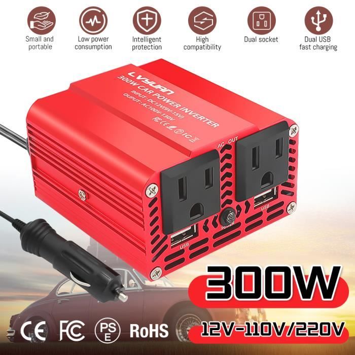 300W Power Inverter DC 12V à 110V 120V AC Converter W/3.1A Dual USB Car ...