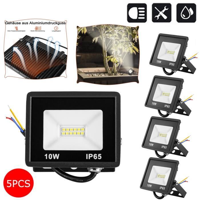 YRHOME Projecteur noir 5x10W blanc froid LED projecteur extérieur ...