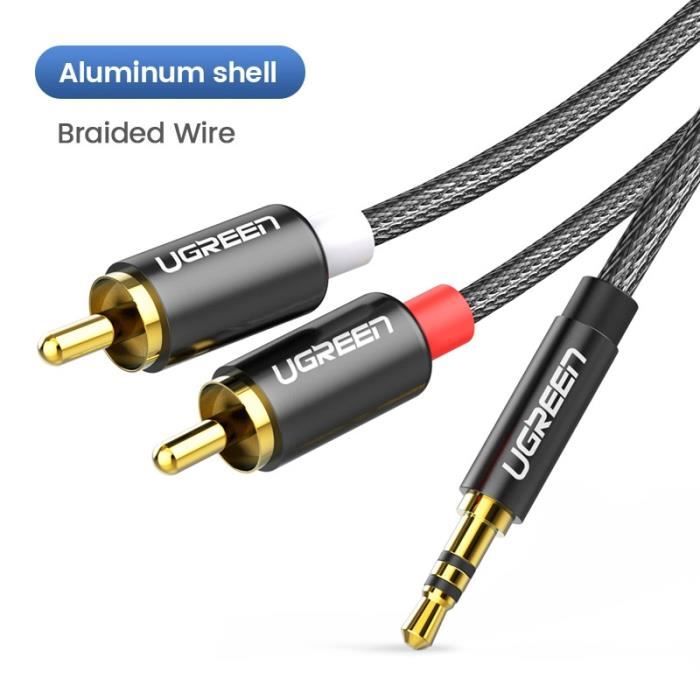 Braided wire--1m -câble en Nylon tressé de 3.5mm à 2RCA,adaptateur ...
