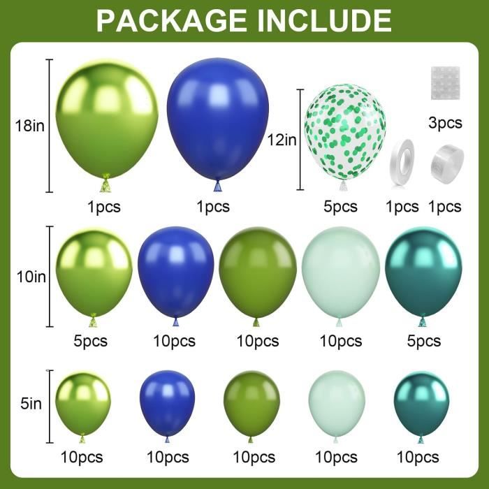 Kit D'Arche De Ballons Sur Le Thème De La Jungle, Vert, Bleu Marine ...