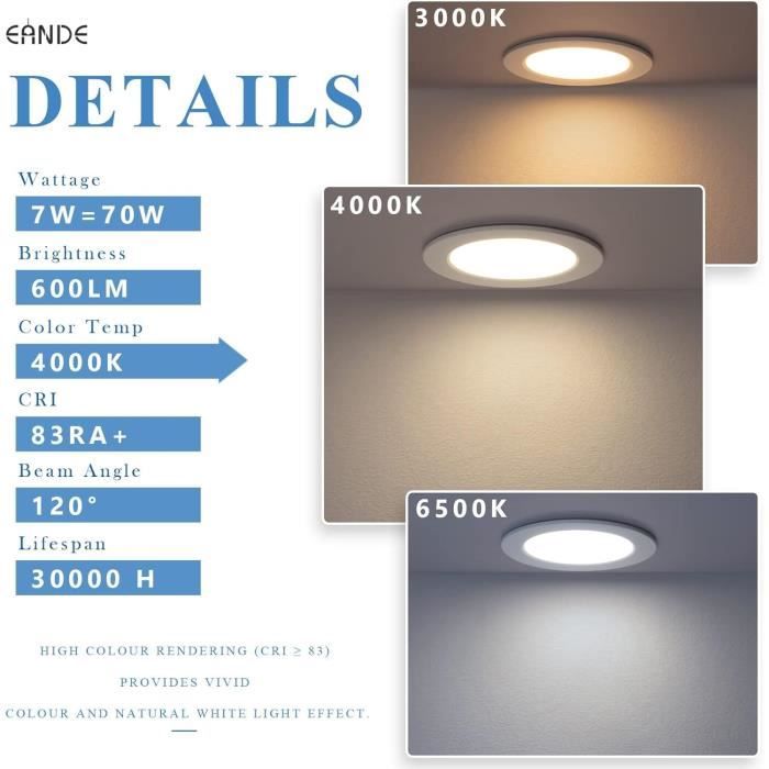 Lot De 10 Spots Led Encastrables Extra Plat 7W Ø118Mm Blanc Neutre ...