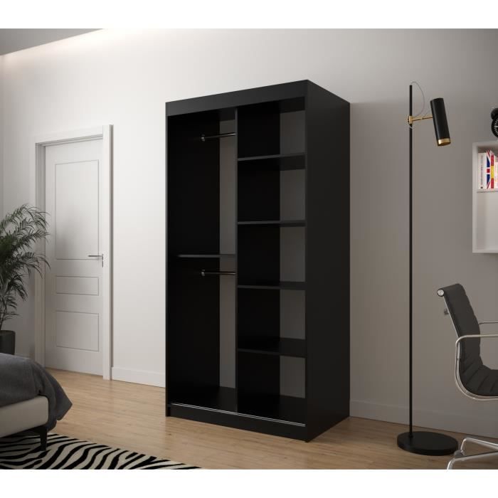 Armoire de Chambre LIMBA Noir-Artisan 100 avec 2 Portes Coulissantes et ...