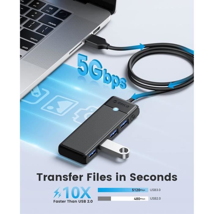 Hub Usb, 4 Ports Usb 3.0 Data Hub, Adaptateur Usb Ultra Finb, Multiport Usb Pour Pc, Macbook ...