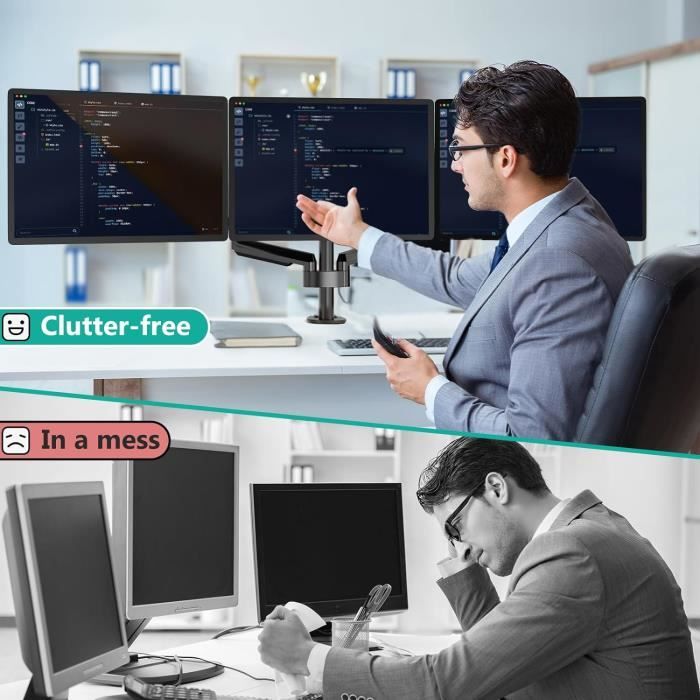 Triple support pour écran, 3 supports pour écrans avec bras à ressort à ...