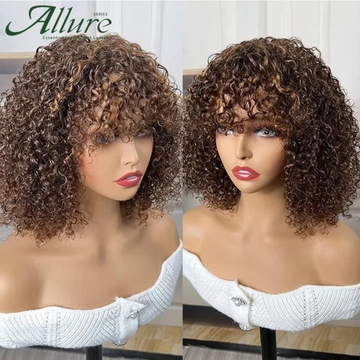 TT1B-33 - 12 pouces - Perruque brésilienne bouclée courte avec frange ...