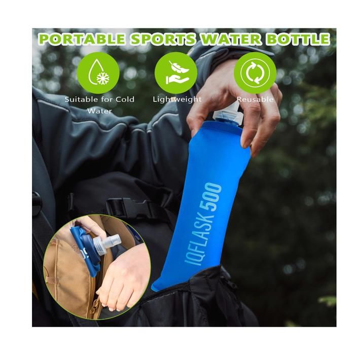 2 Pièces Gourde Souple 500ml, Flasque Running en TPU, Gourde Pliable ...