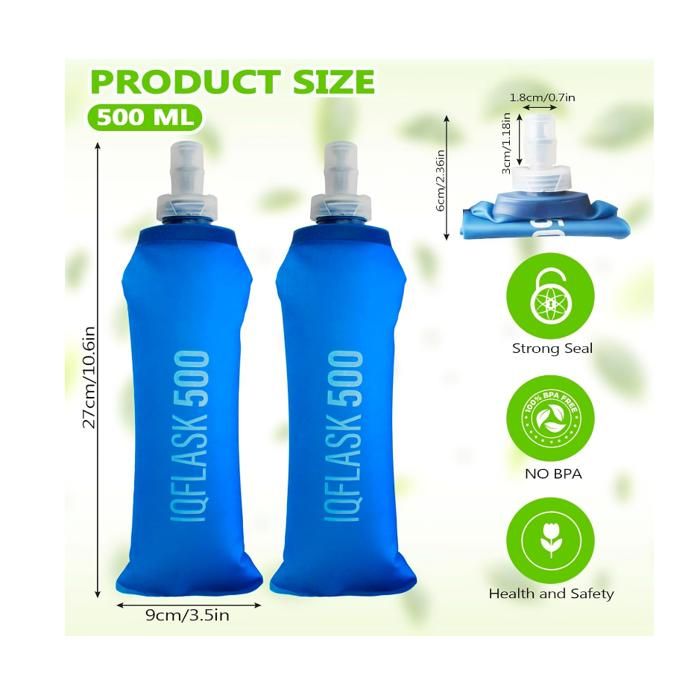 2 Pièces Gourde Souple 500ml, Flasque Running en TPU, Gourde Pliable ...