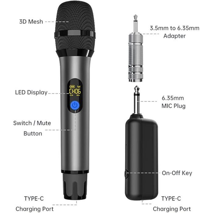 Professional Metal Wireless Microphone, UHF Dynamic Wireless Microphone ...