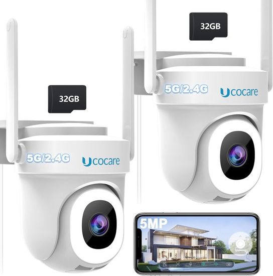 Camera Surveillance WiFi Exterieure,3K 5MP,2,4Ghz/5Ghz WiFi PTZ Camera ...