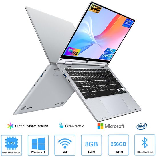 PC Portable 12"-Intel Celeron N4020-8Go RAM 256Go SSD-rotation 360 ...
