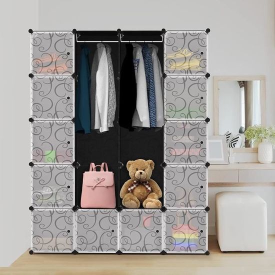 Armoire Penderie 20 Cube Portable Étagère de Rangement avec Portes Cube ...